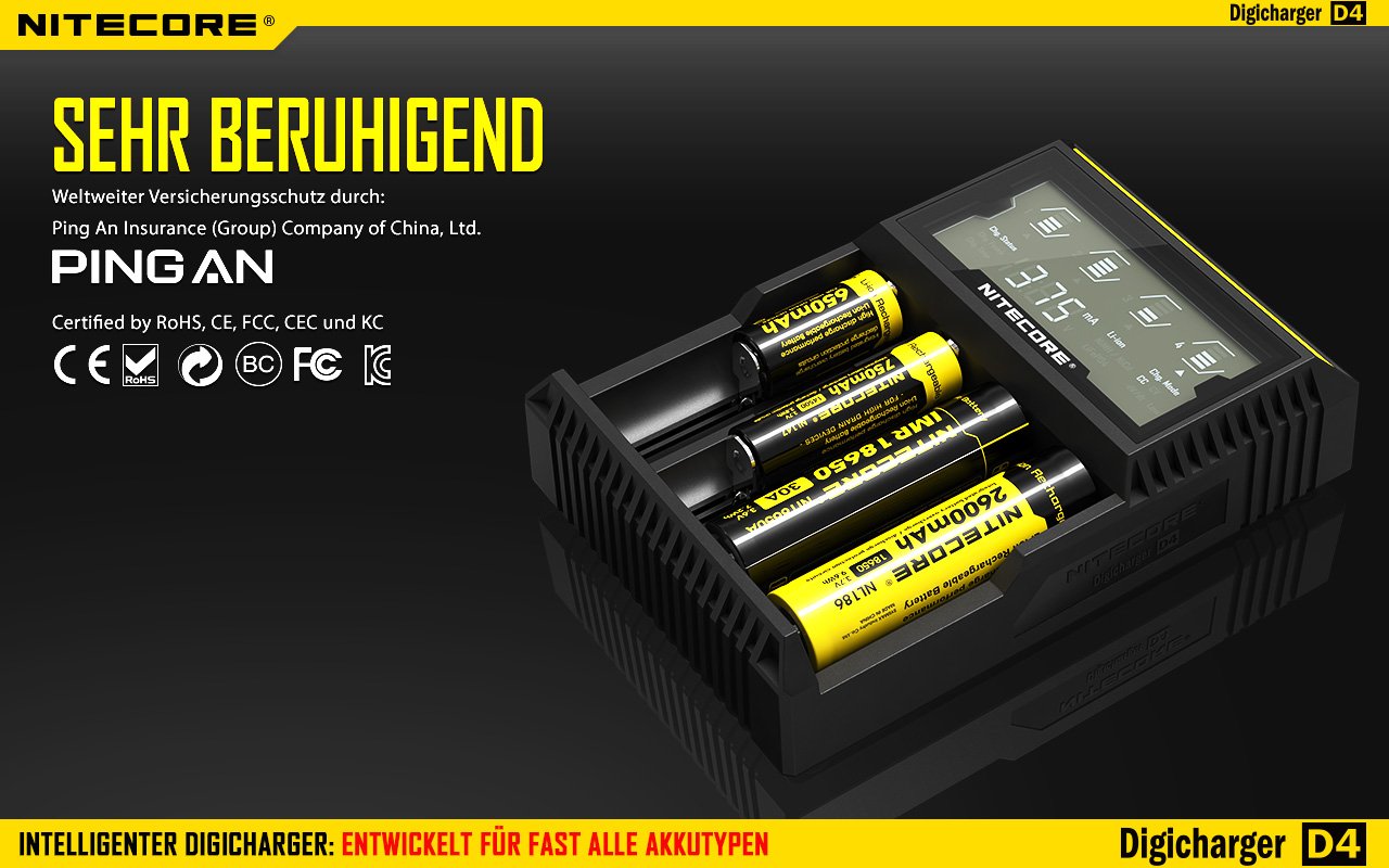 Nitecore Digicharger D4 Battery Four Bays Charger with LCD Display