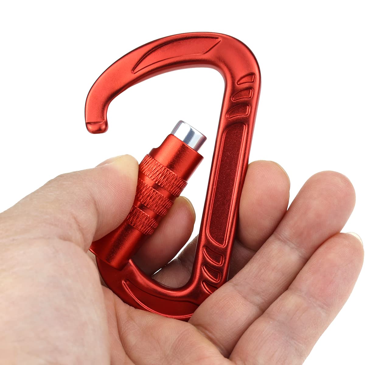 Auto Locking Carabiner Clips, 2Pack Heavy Duty Lightweight Aviation Aluminum D Shape Style Carabiner for Hiking Camping Hammock Keychain Dog Leash (Red)