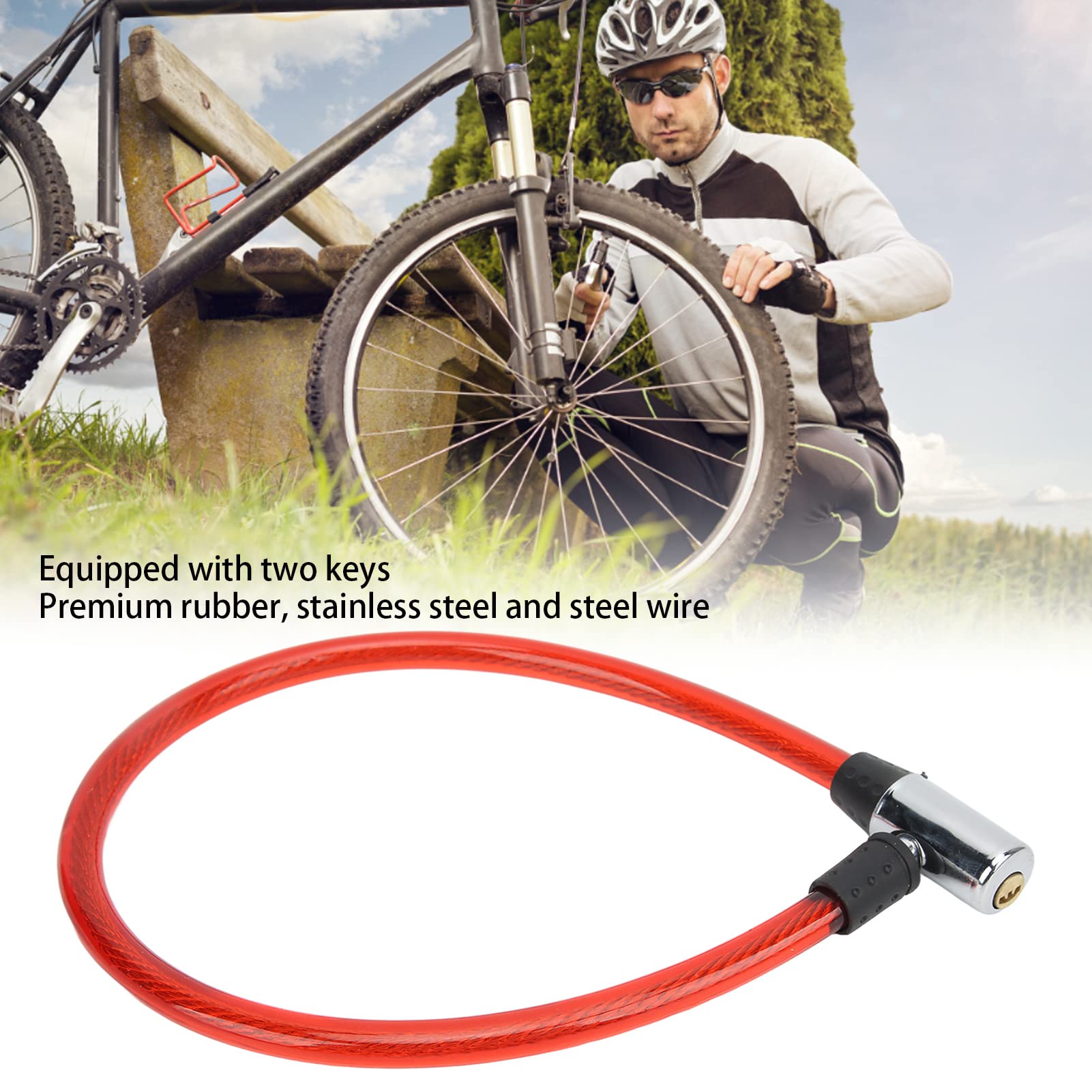 Beaswhca Mountain Bike Lock Cable Rugged Steel Wire Mountain Bike Motorcycle Door Lock Cable(red)