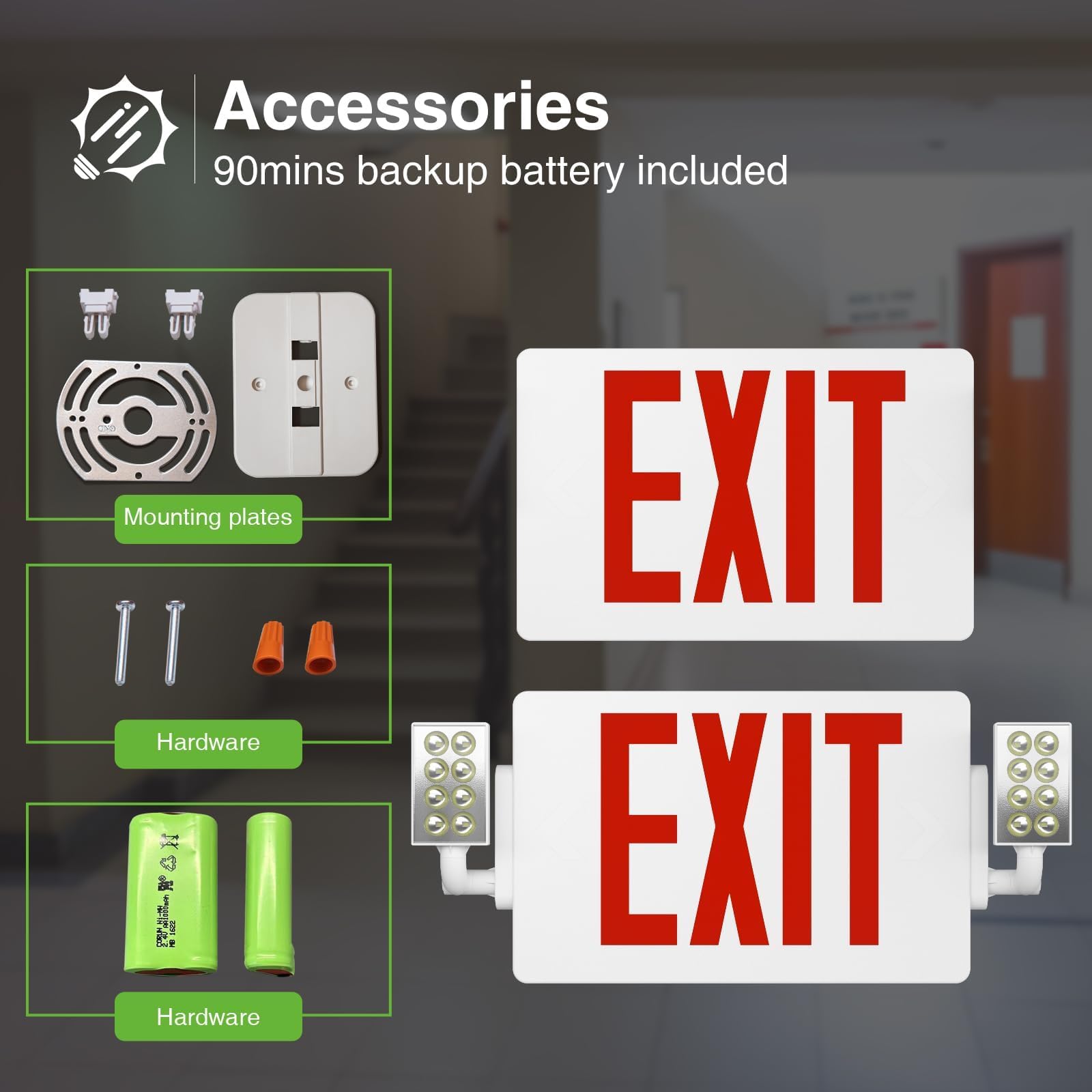 FREELICHT 6 Pack LED Double-Sided Exit Sign with Emergency Lights,Adjustable LED Emergency Exit Lights with Battery Backup,Exit Sign for Business,Hard Wired,UL Certified,AC 120/277V,