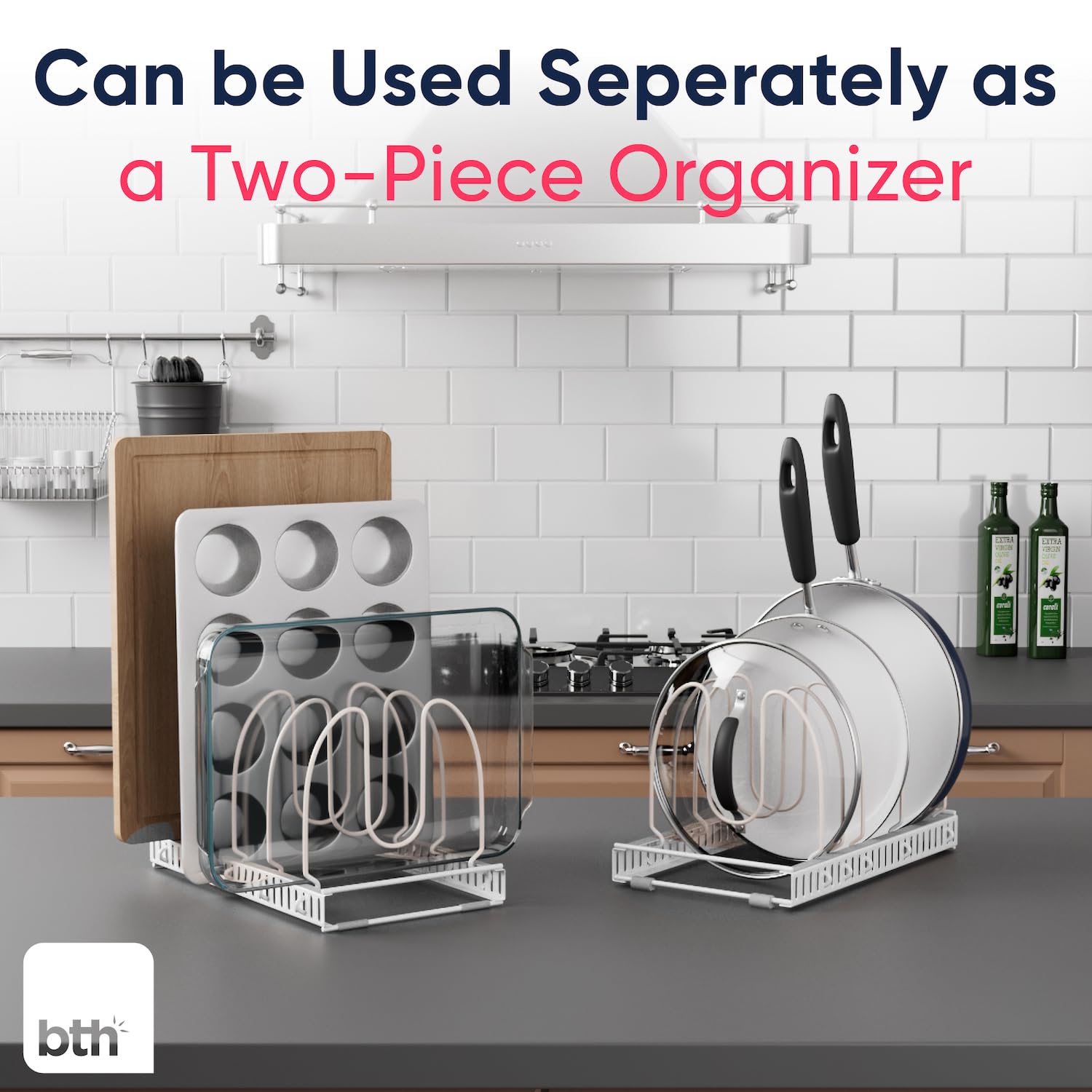 Better Things Home 12+ Expandable Pan and Pot Lid Organizer Rack for Cabinet, Pot Lid Holder Pot Organizers Inside Cabinet, Pots and Pans Organizer Under Cabinet (Off White, LID ORGANIZER)