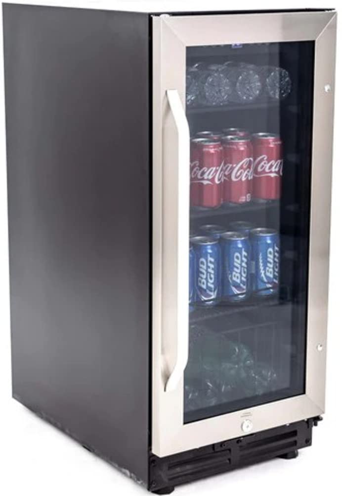 Avanti BCA3115S3S Beverage Cooler with Glass Door 72 Can Mini Refrigerator with Lock for Beer Soda Water Wine with Digital Temperature, 3.1 cu. ft, Black