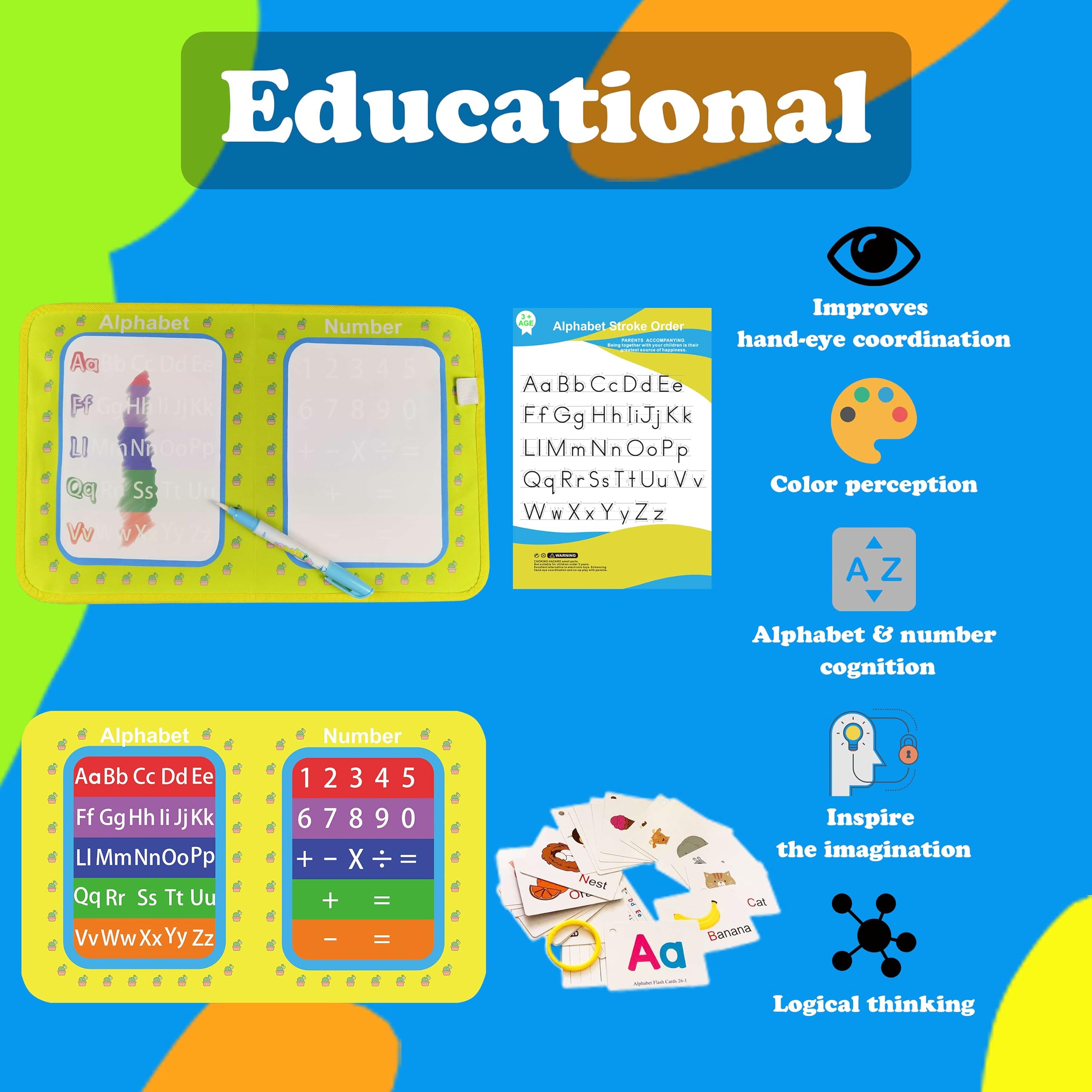 LST LISKTO Montessori Busy Book for Toddlers 1-3 | Reusable Preschool Learning Activities | No Messy Ink, Just Water! Perfect for Developing Reading/Writing Skills & Portability