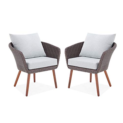 Bolton Furniture Athens All-Weather Wicker Outdoor Conversation 35" L Coffee Table, Set Chairs and Two-Seat Bench, Grey