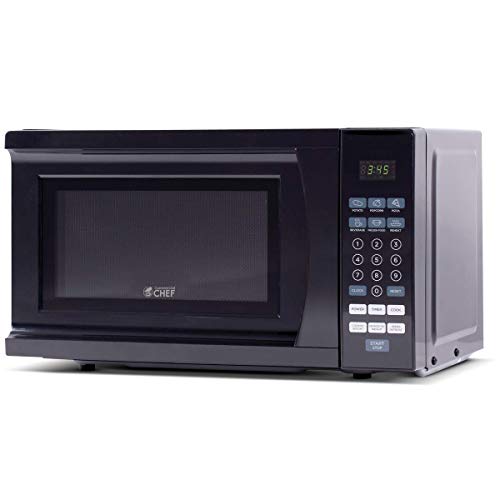 BLACK+DECKER BCRK25B Compact Refrigerator Energy Star Single Door Mini Fridge with Freezer, 2.5 Cubic Feet, Black & Commercial Chef CHM770B Countertop Microwave, 0.7 Cubic Feet, Black