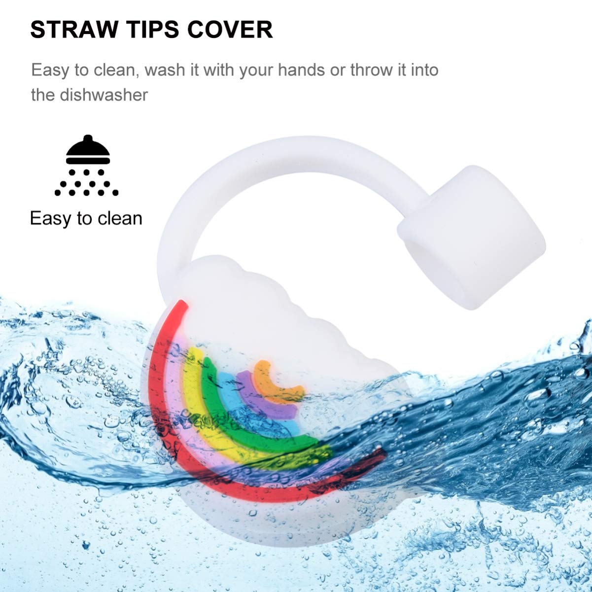 BESTOYARD Silicone Straws Tips Cover Cartoon Rainbow Reusable Compatible with Stanley Drinking Straw Lid Plug Anti-dust Airtight Seal Splash Proof For Telescopic Straw Beverages
