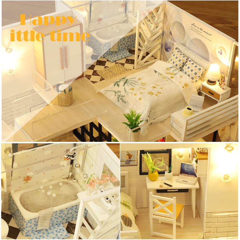 CUTEBEE Dollhouse Miniature with Furniture, DIY Dollhouse Kit Plus Dust Proof and Music Movement, 1:24 Scale Creative Room for Valentine's Day Gift Idea M21