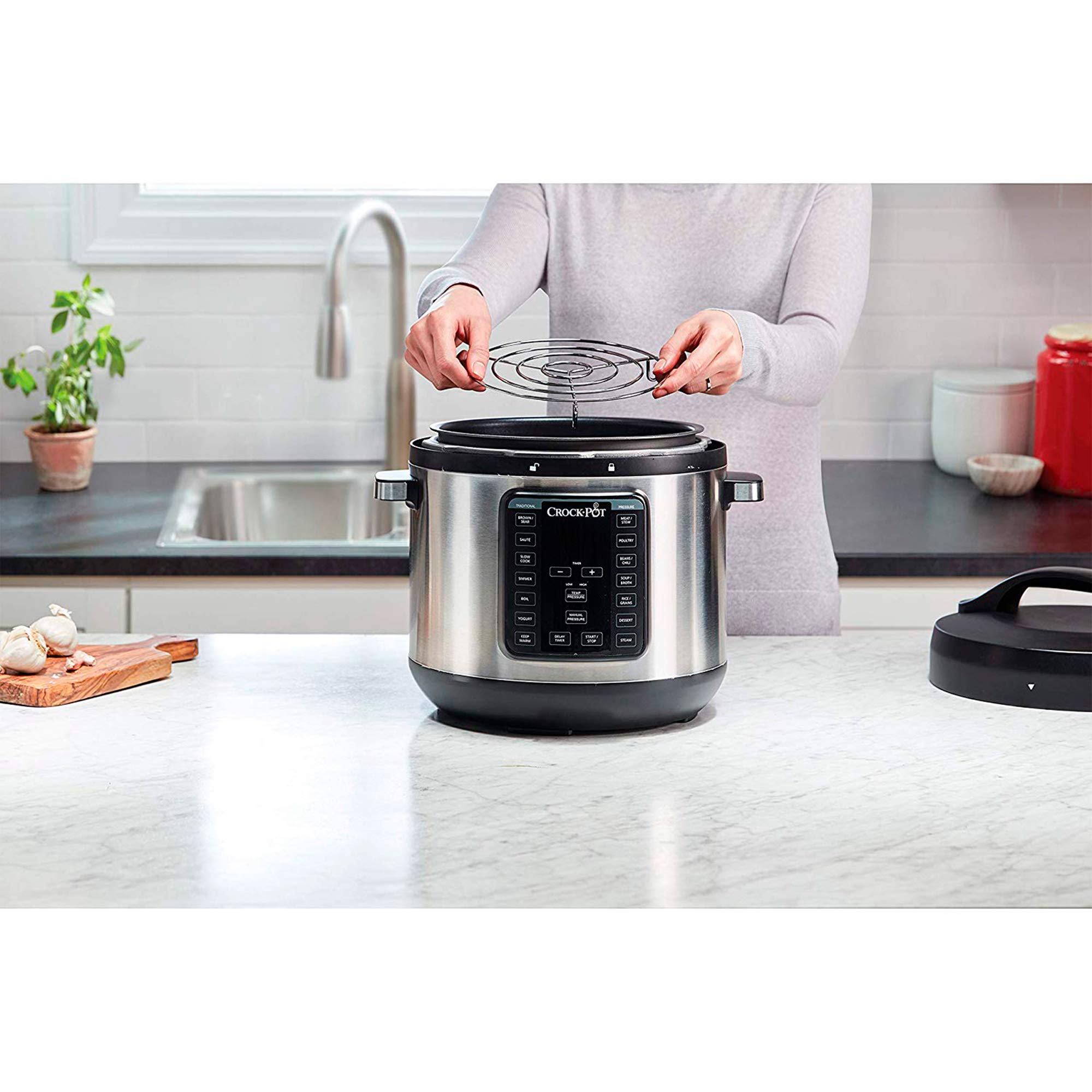 Crock-pot 8-Quart Multi-Use XL Express Crock Programmable Slow Cooker with Manual Pressure, Boil & Simmer with Extra Sealing Gasket, Stainless Steel