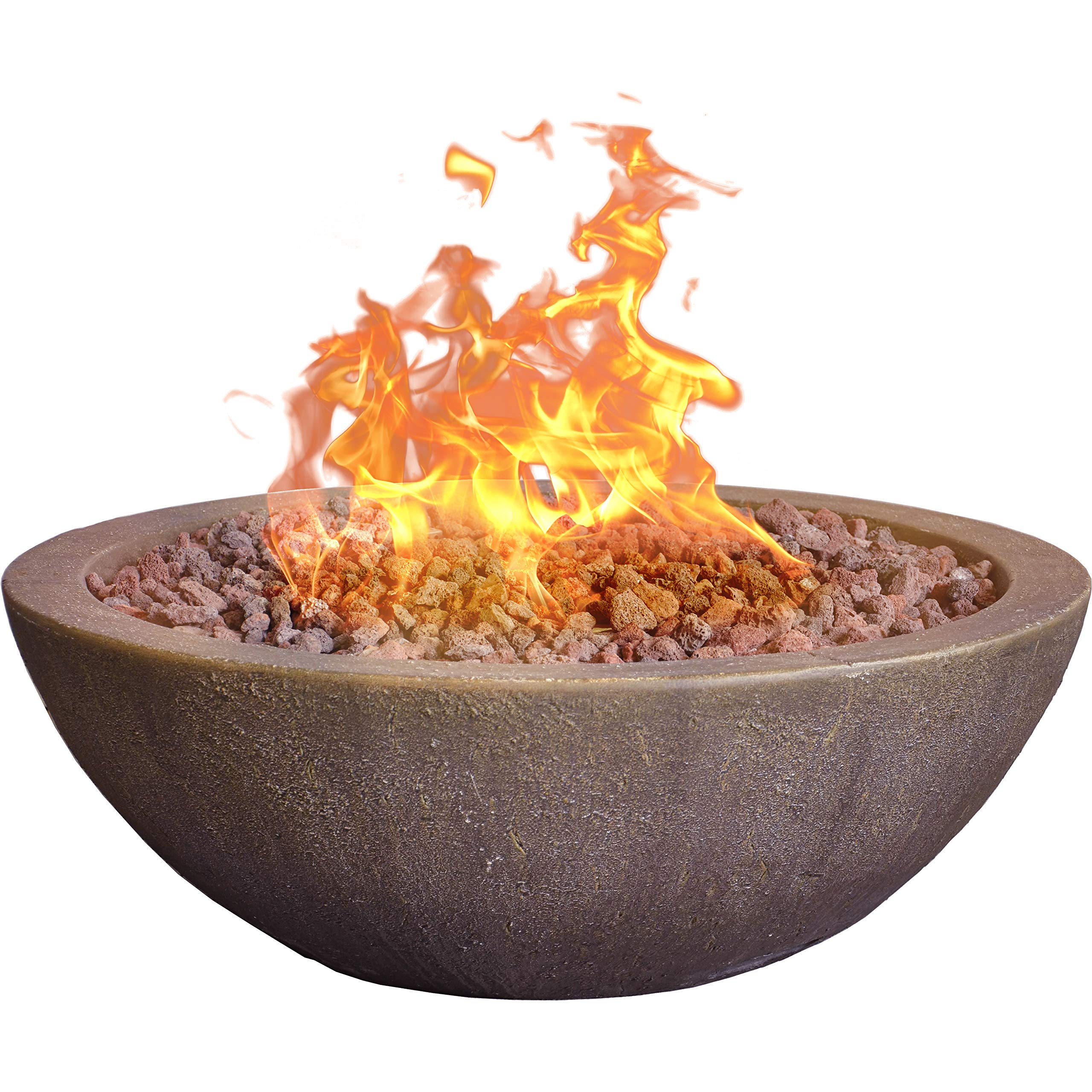 Bond Manufacturing 67504 Mondavi 36" Round 65,000 BTU Faux Concrete Gas Fire Bowl, Height: 12.5", Brown