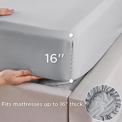 Bedsure Twin Sheets Grey for Kids - Polyester & Rayon Derived from Bamboo Cooling Bed Sheets, Deep Pockets Fits up to 16", Breathable, Wrinkle Free and Soft Twin Sheet & Pillowcase Sets