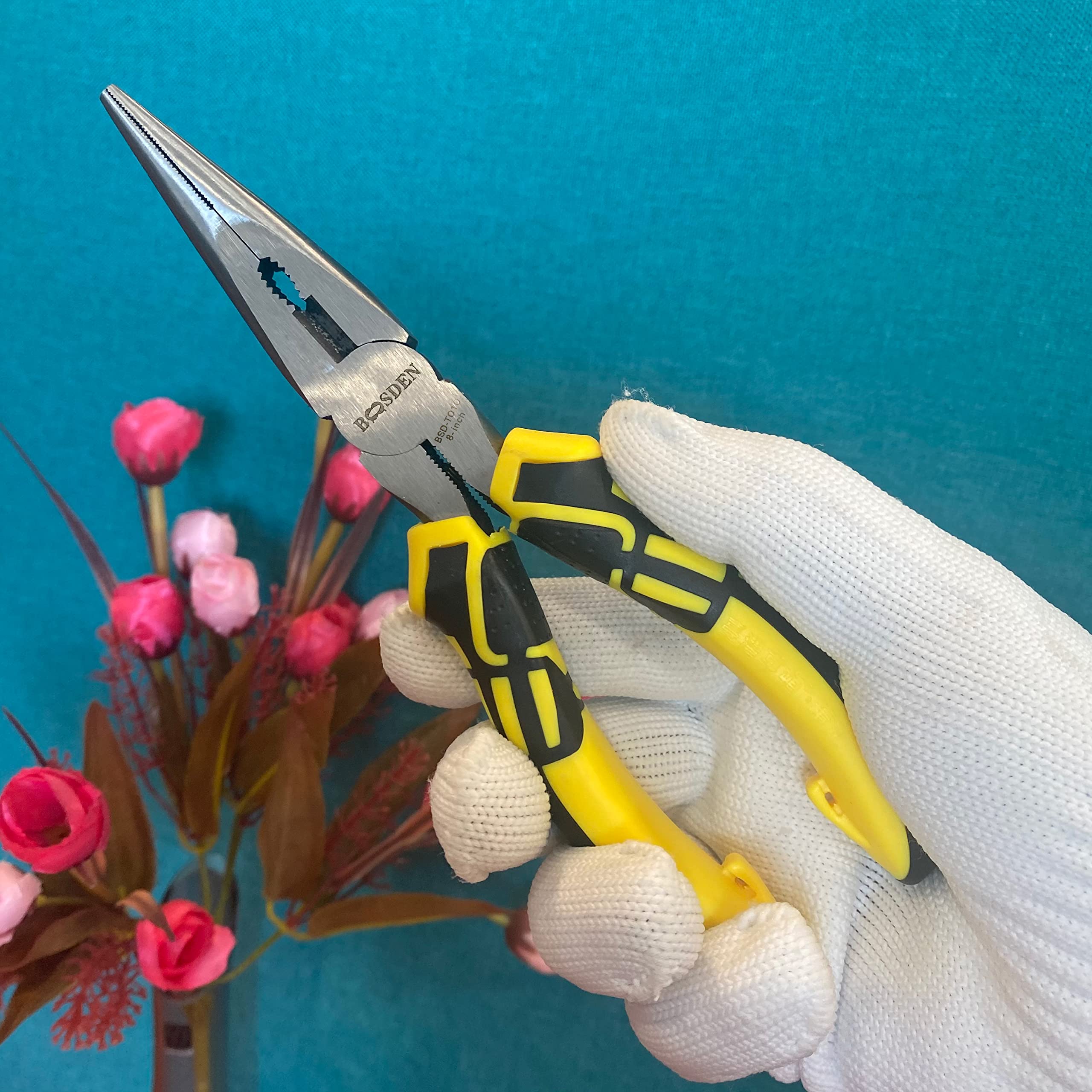 BOOSDEN® 8 inch Needle Nose Pliers with Side Cutters, Precision Long Nose Pliers with Wire Cutters, Professional Needle Nose Spring Loaded Pliers, Used for Cutting Clamping Pinching Jewelry Making