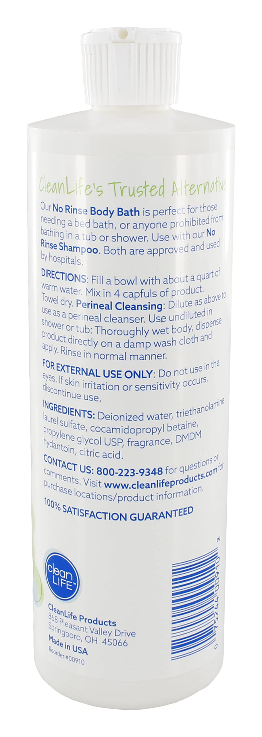 No-Rinse Body Bath, 16 fl oz - Leaves Skin Clean, Refreshed and Odor-Free, Rinse-Free Formula (Pack of 3) - Makes 16 Complete Baths Per Bottle