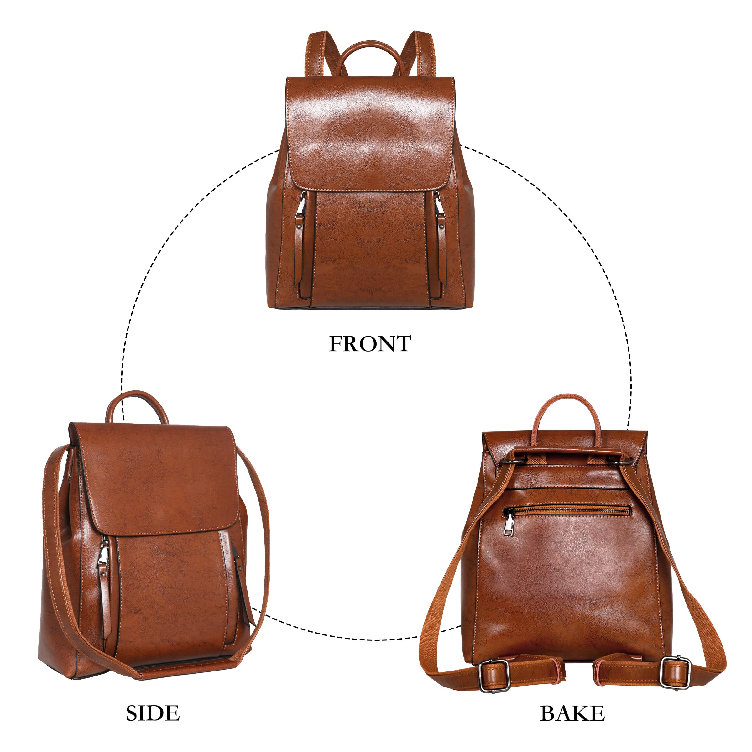 Iswee Vintage Waxy Leather Ladies Backpack Purses for Women Backpack Style Anti-theft Casual Daypack Shoulder Bag Fashion Bag (Brown)