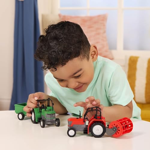Driven by Battat – Micro 1:24 Scale – Tractor Toy – Farm Toy Vehicle with Detachable Trailer – Realistic Light & Sound – Gift Toy for Kids Age 3+