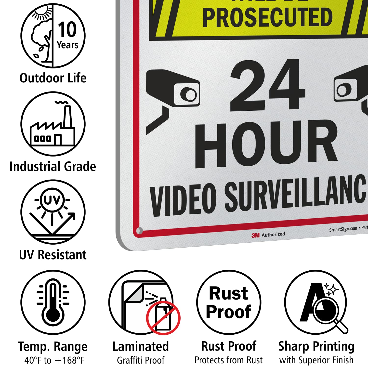 SmartSign 18 x 12 inch 'Private Property - Trespassers Will Be Prosecuted, 24 Hour Video Surveillance' Metal Sign, 63 mil Aluminum, 3M Laminated Engineer Grade Reflective Material, USA-Made