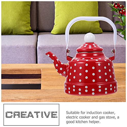 CALLARON Grandma Gifts Porcelain Enameled Teakettle Vintage Enamel Tea Kettle Teapot 2.5L Polka Dot Coffee Kettle Water Boiling Kettle with Cool Touch Handle for Stovetop Red Tea Infuser
