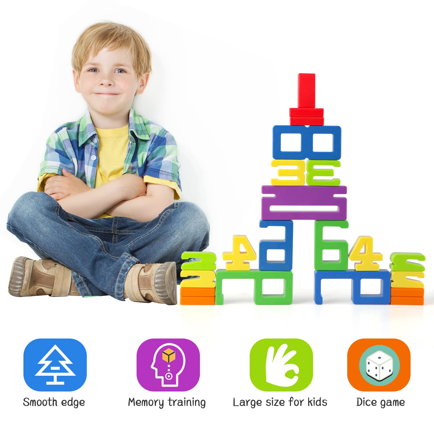 DIPALENT Montessori Number Blocks, 30 PCS STEM Math Building Stacking Blocks, Educational Numbers Blocks Set Includes Activity Cards (All 74 PCS Set)
