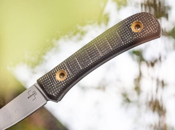 Boker Plus Bark Beetle - 3.62" 1095 Matte Coated Carbon Steel Blade with Olive Green Canvas Micarta Scales and Leather Sheath Designed by Sandor Hegyes - 02BO039
