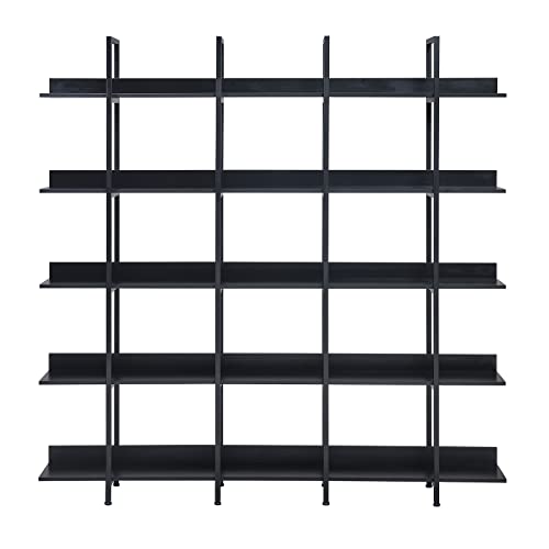 CALABASH Bookcases and Bookshelves Triple Wide 5 Tiers Industrial Bookshelf, Large Tall Bookcase Open Display Shelves with Metal Frame for Living Room Bedroom Library Home Office(Black)