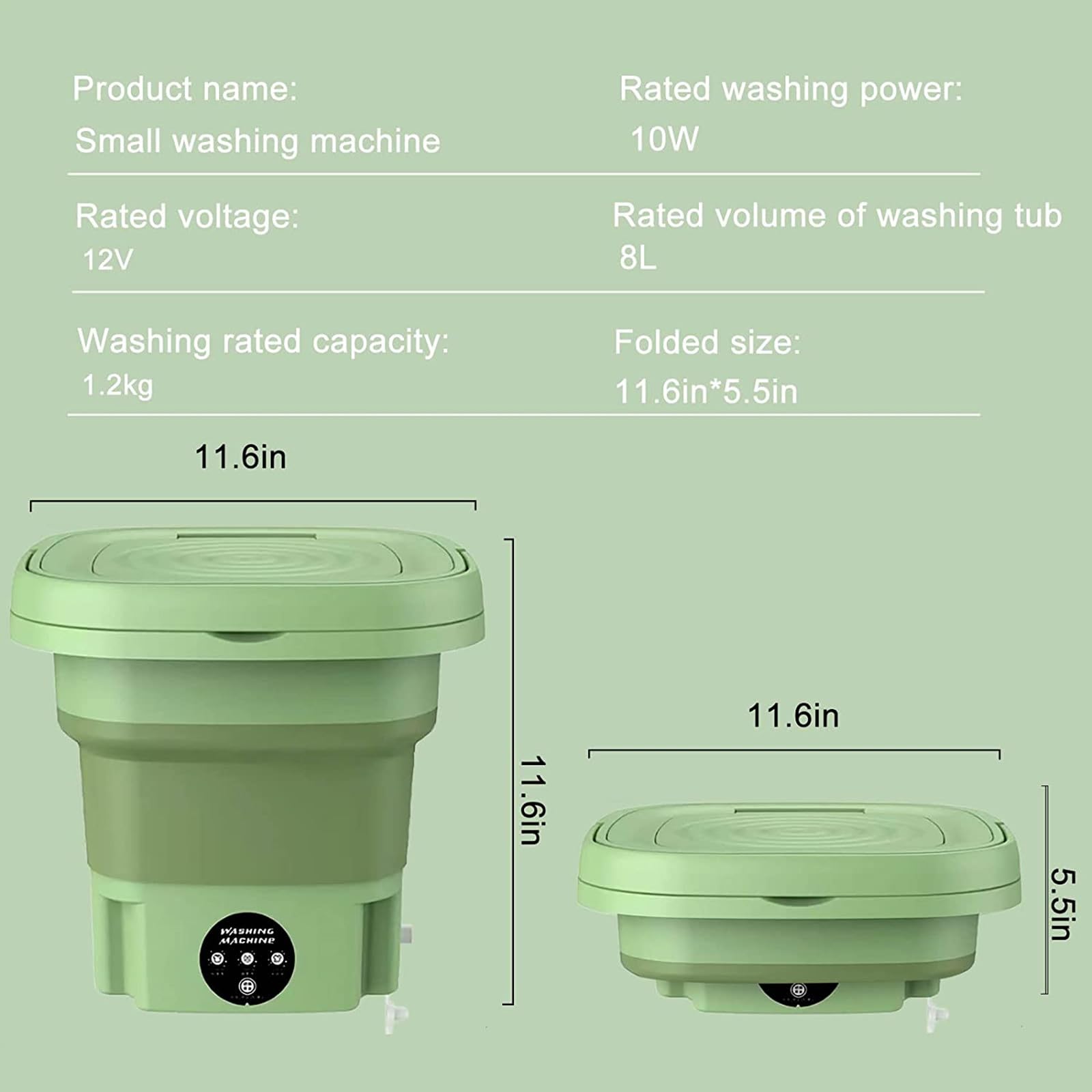 Portable Washing Machine,High Capacity Mini Washer with 3 Modes,Foldable Deep Cleaning Half Automatic Washt Suitable for Washing Small Pieces of Clothing, Baby Clothes,Underwear,Socks(Green)