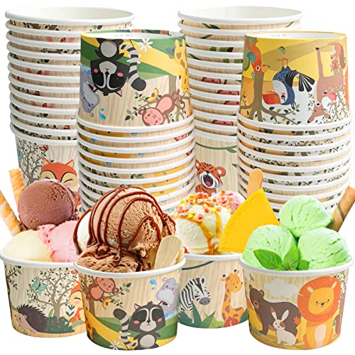 CIEOVO 48 Packs 9 oz Jungle Animals Party Paper Ice Cream Cups Disposable Jungle Safari Bowls Snack Cups Containers Dessert Bowls for Jungle Theme Birthday Wedding Baby Shower Party Decoration