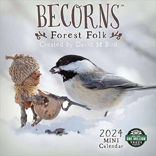 Becorns 2024 Mini Wall Calendar: Forest Folk by David M Bird | Compact 7" x 14" Open | Amber Lotus Publishing