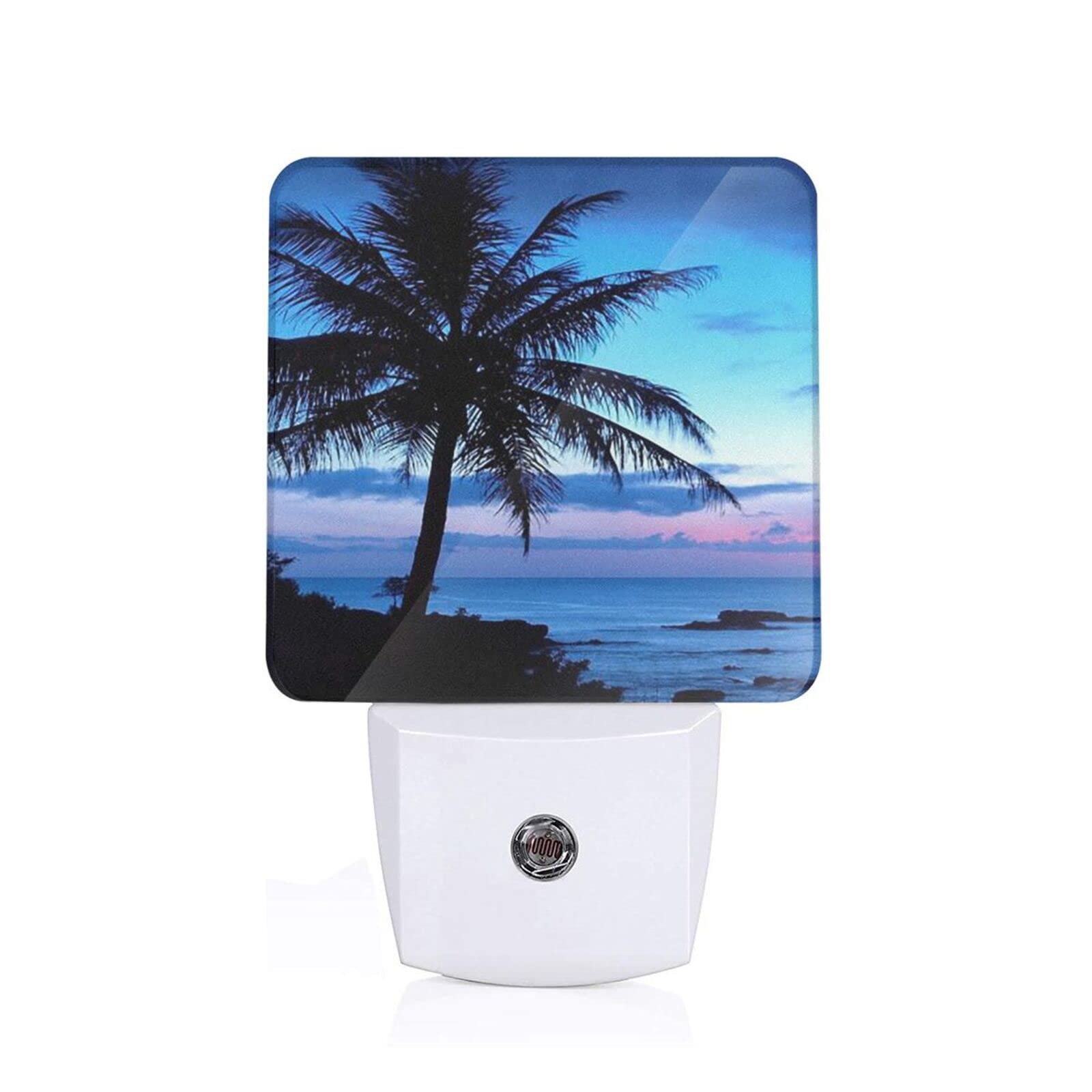 AWNEVZU Ocean Beach Palm Trees Night Light Plug into Wall for Kids Bedroom Room with Dusk to Dawn Sensor Compact Led Nightlight Nursery Hallway Kitchen Decor Lamp