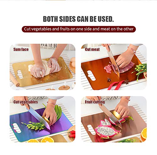 Baikai Kitchen Cutting Board, Stainless Steel Rainbow Durable Chopping Board, Butcher Block Board with Easy Grip Handle for Meat, Fruit, Vegatable, Cheese (14 x 10 inch)