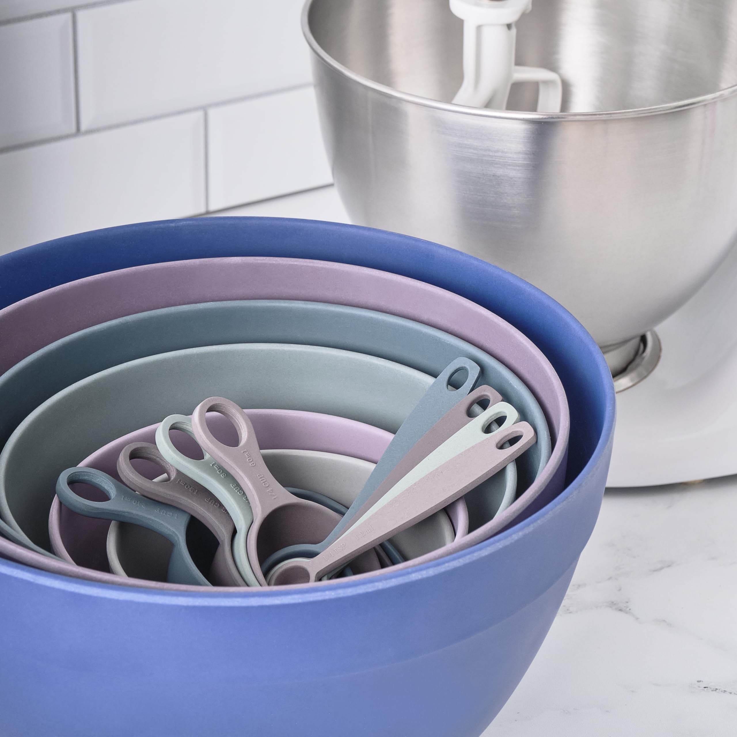 Bamboozle Nesting Bowls Set for Mixing and Serving, Dishwasher Safe, 7-Piece, Thistle