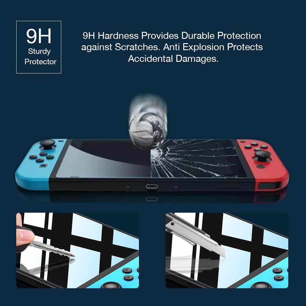 Appodog Nintendo Switch Screen Protector 2 Pack Tempered Glass Screen Saver Protector Transparent HD Clear Anti-Scratch Screen Film High Transparency 0.3mm 9H Hardness Console Compatible Shatter-Proof