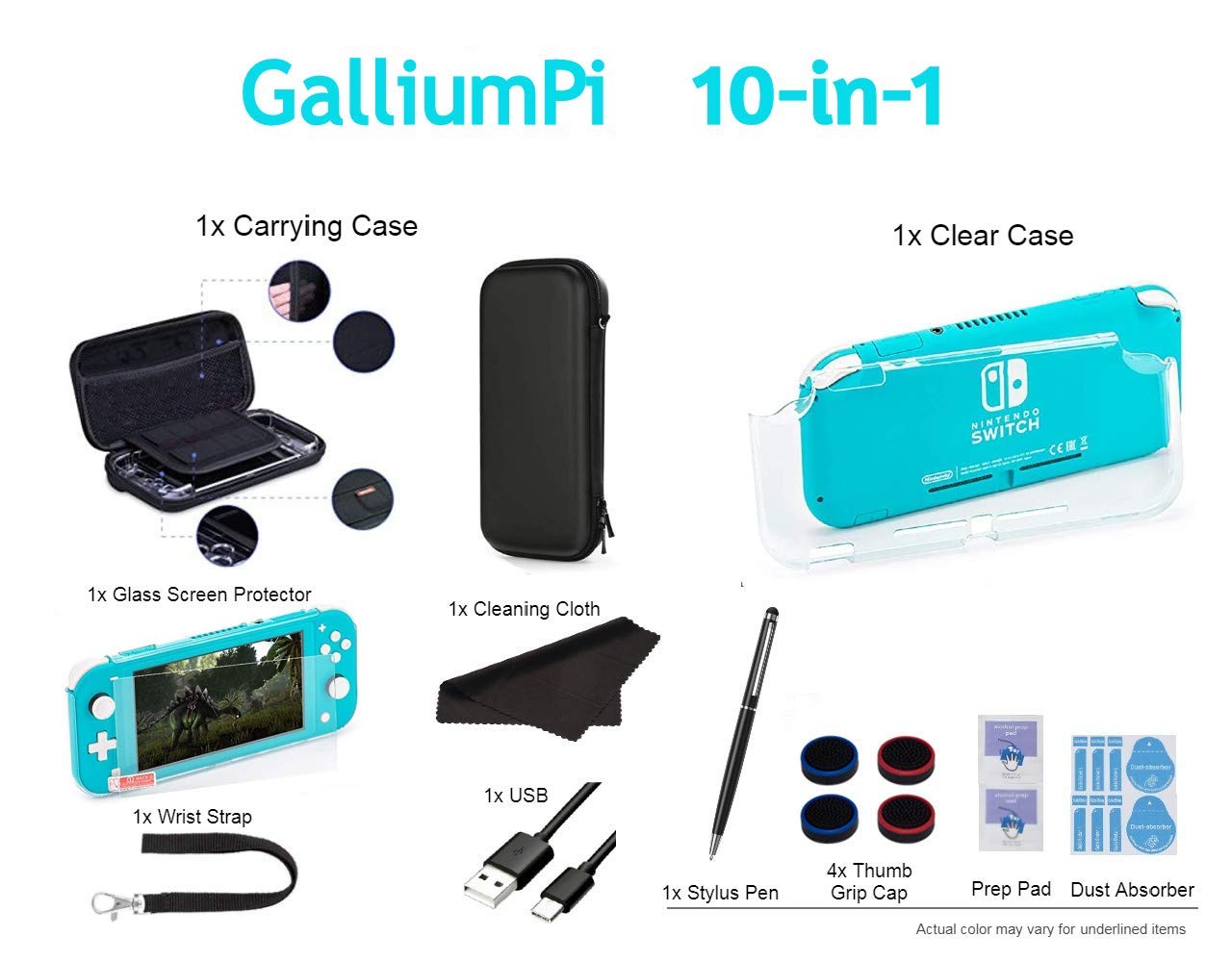 GALLIUMPI Newest Nintendo Switch Lite - Turquoise Game Console, 5.5” LCD Touch 1280x720 Screen, Built-in +Control Pad, WiFi, Bluetooth 10-in-1 Bundle