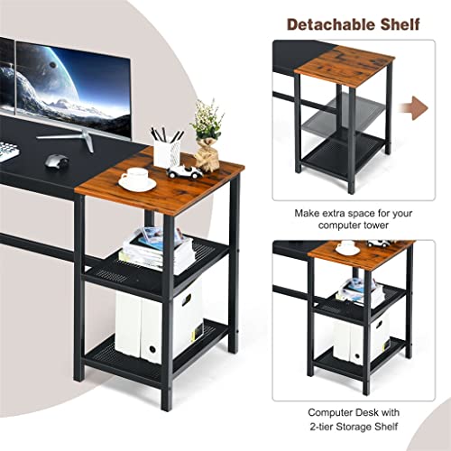 BBSJ 59" Home Office Computer Desk Study Laptop Desk Detachable 2 Tier Shelves Shelves Office Furniture
