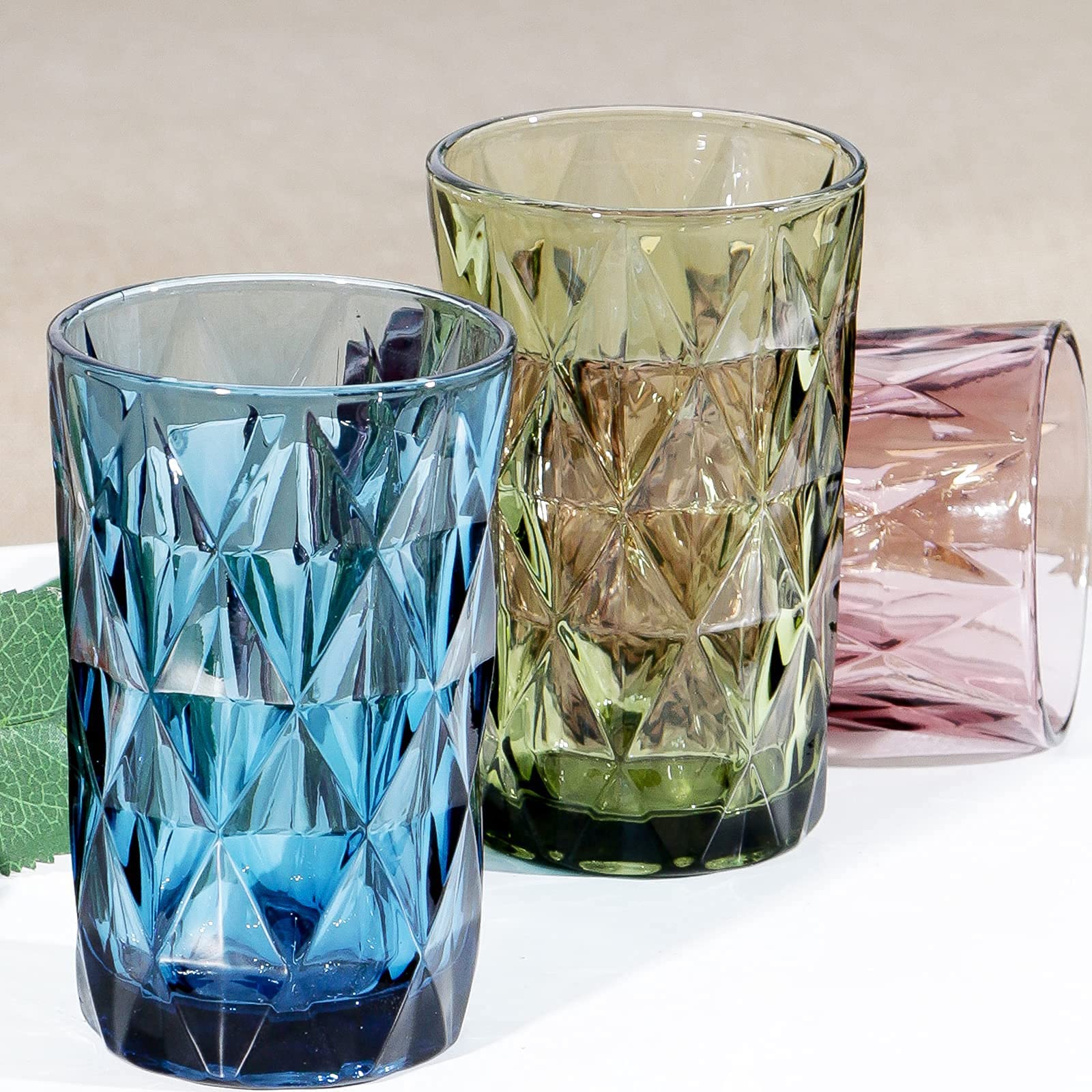 Bandesun Thick Glassware Drinking Glass set of 6 Diamond Kitchen Glasses Tumbler Cup(12 OZ),for Water,Cocktail,Milk,Juice and Beverage.