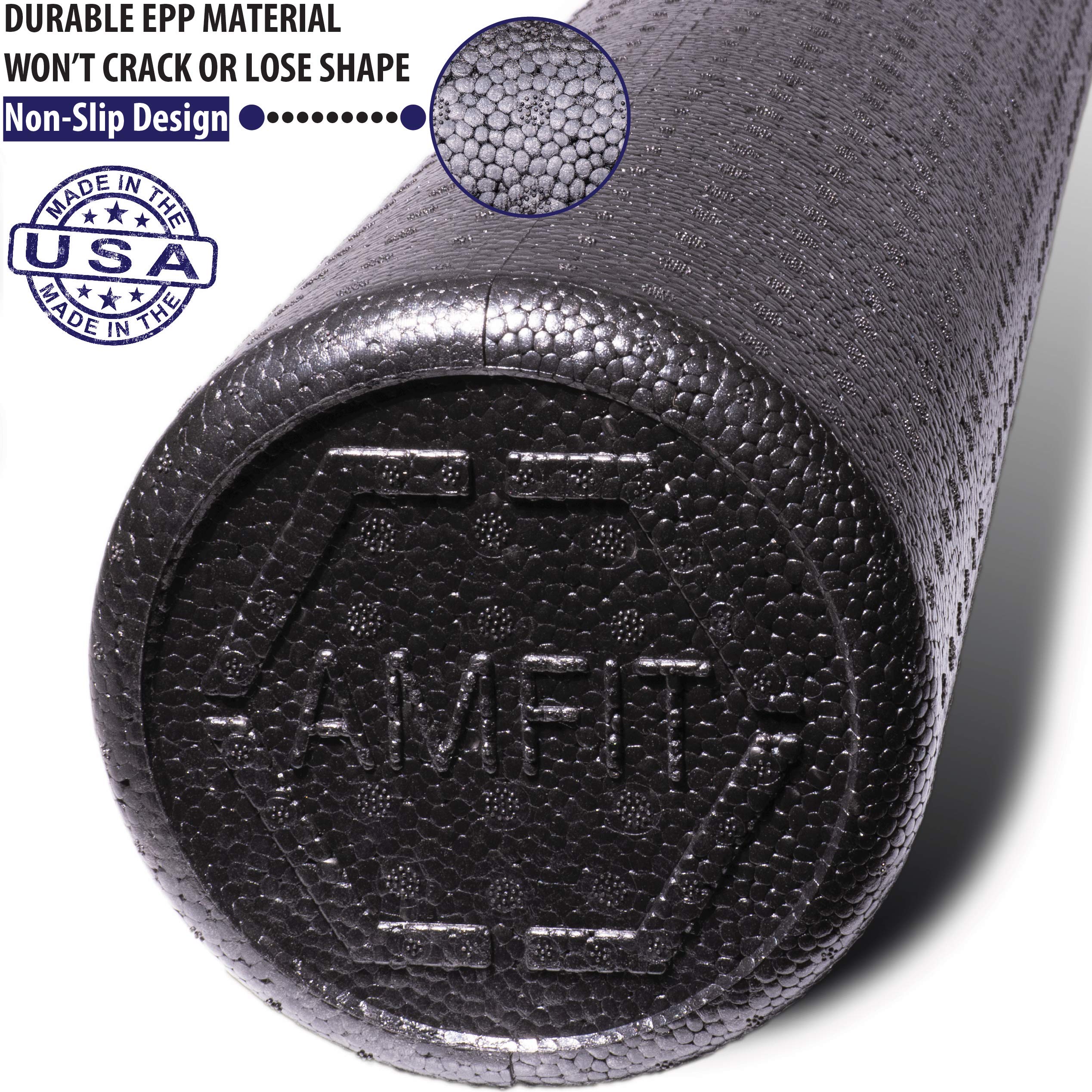 AMFit Foam Roller, High Density Foam Rollers for Muscles, Deep Tissue Massage, Back Pain, Yoga, Trigger Point, Self-Myofascial Release, Physical Therapy & Exercise, Muscle Roller (36 Inch, Black)