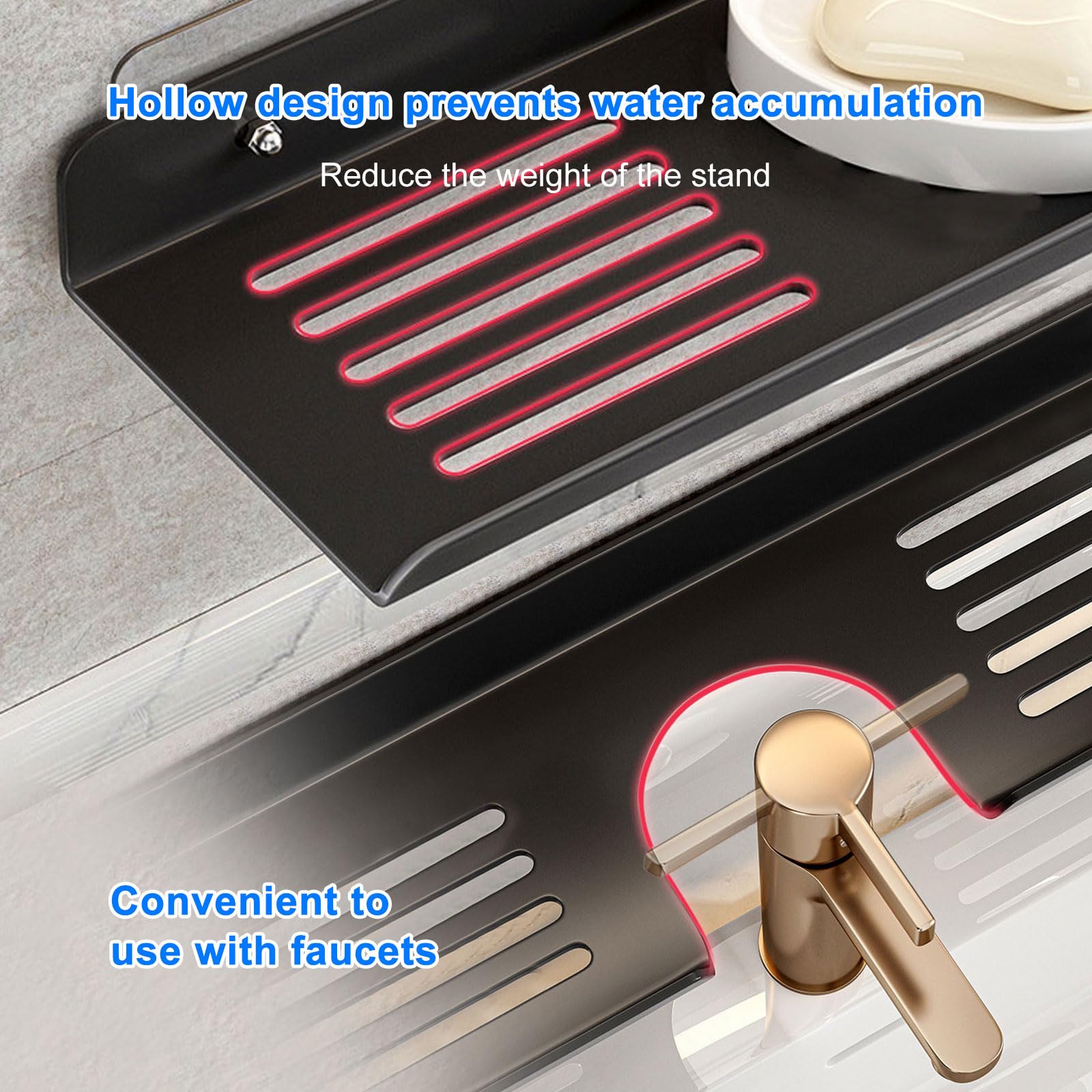 Glieskir Stainless Steel U-Shaped Kitchen Sink Drain Storage Rack Organizer, A Good Helper For Organizing And Storing Items, Can Be Used In Kitchens And Bathrooms (Blakc-Approximately 15.8 inches)