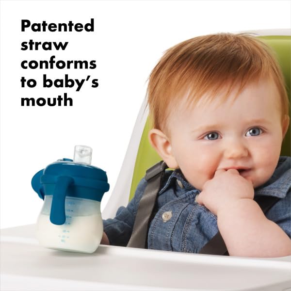 OXO Tot Transitions Soft Spout Sippy Cup with Removable Handles, Navy, 6 Ounce
