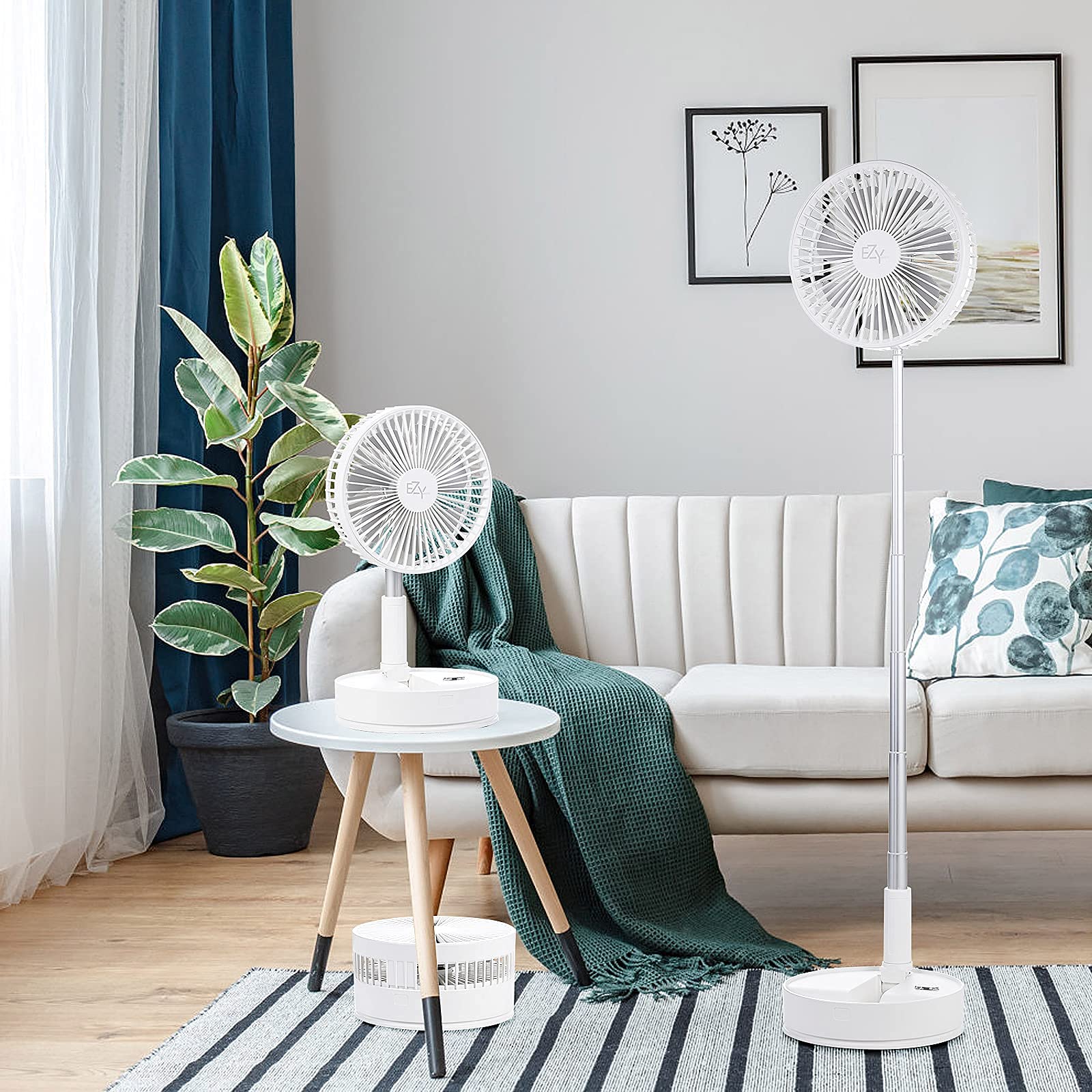 EZYDAYYI Rechargeable Battery Operated Fan for Bedroom, 7200 mAh 8 inch Foldable Oscillating Fan with Remote and Timer, 4 Speeds Portable Floor Standing Fan Small Table Desk Fan for Travel Camping