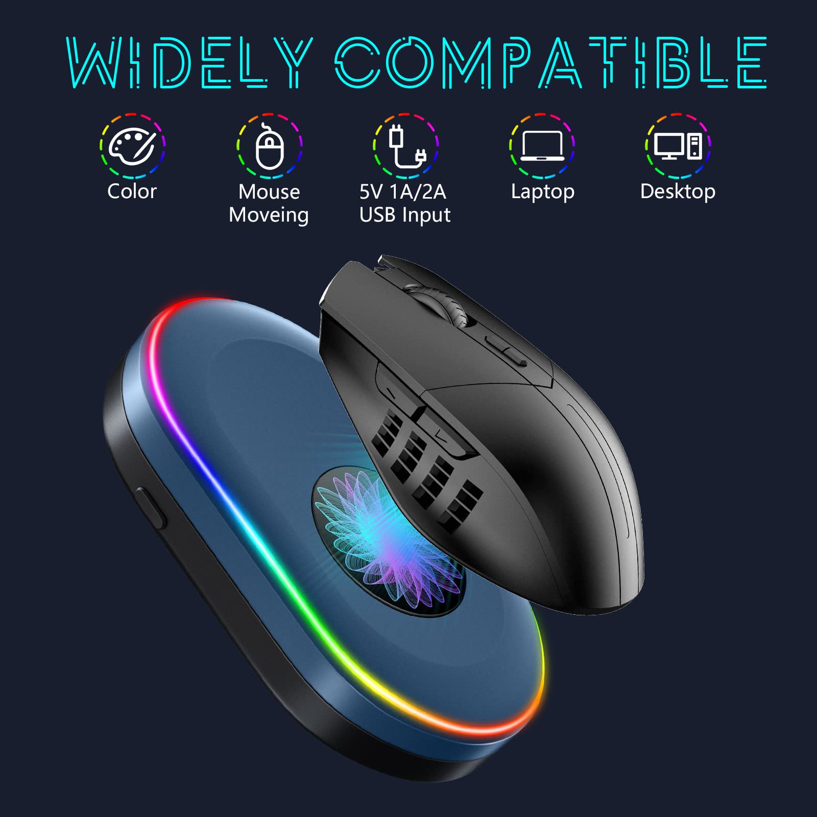 BNING Mouse Jiggler, Undetectable Mouse Mover Device, RGB Light Mouse Shaker Simulator for Computer Laptop Awakening, No Software & Driver-Free, Include USB C to USB Adapter & Charger (Dream)