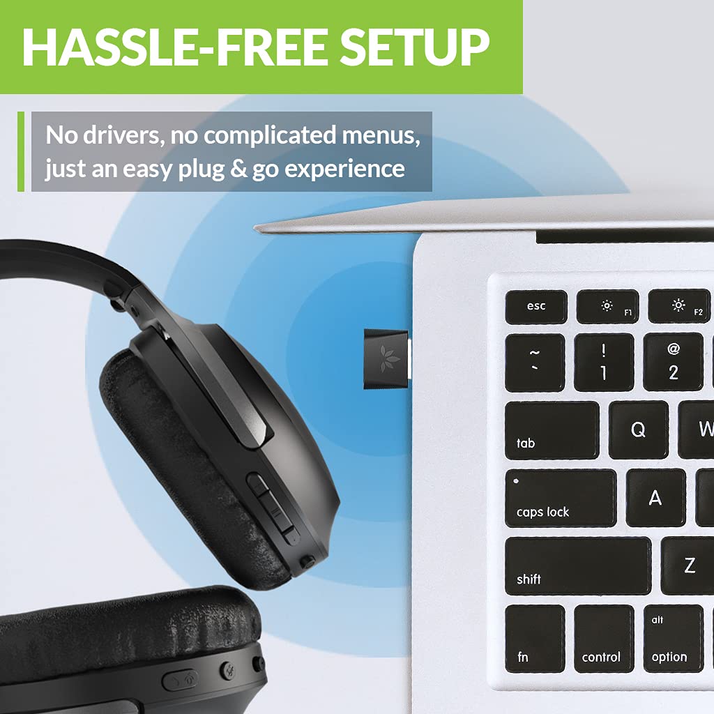 Avantree Aria 8090T Bluetooth 5.0 aptX HD Active Noise Cancelling Headphones with Mic, USB Adaper Dongle and Charging Stand for Calls & Music, Wireless Over Ear Headset for PC Computer Laptop PS4 PS5