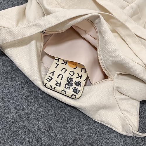ASIEIT Unisex Canvas Crossbody Bag Wide Adjustable Strap Casual Messenger Bag Versatile Zipper Satchel Bag Large Capacity Foldable Slouchy Travel Bag (White)