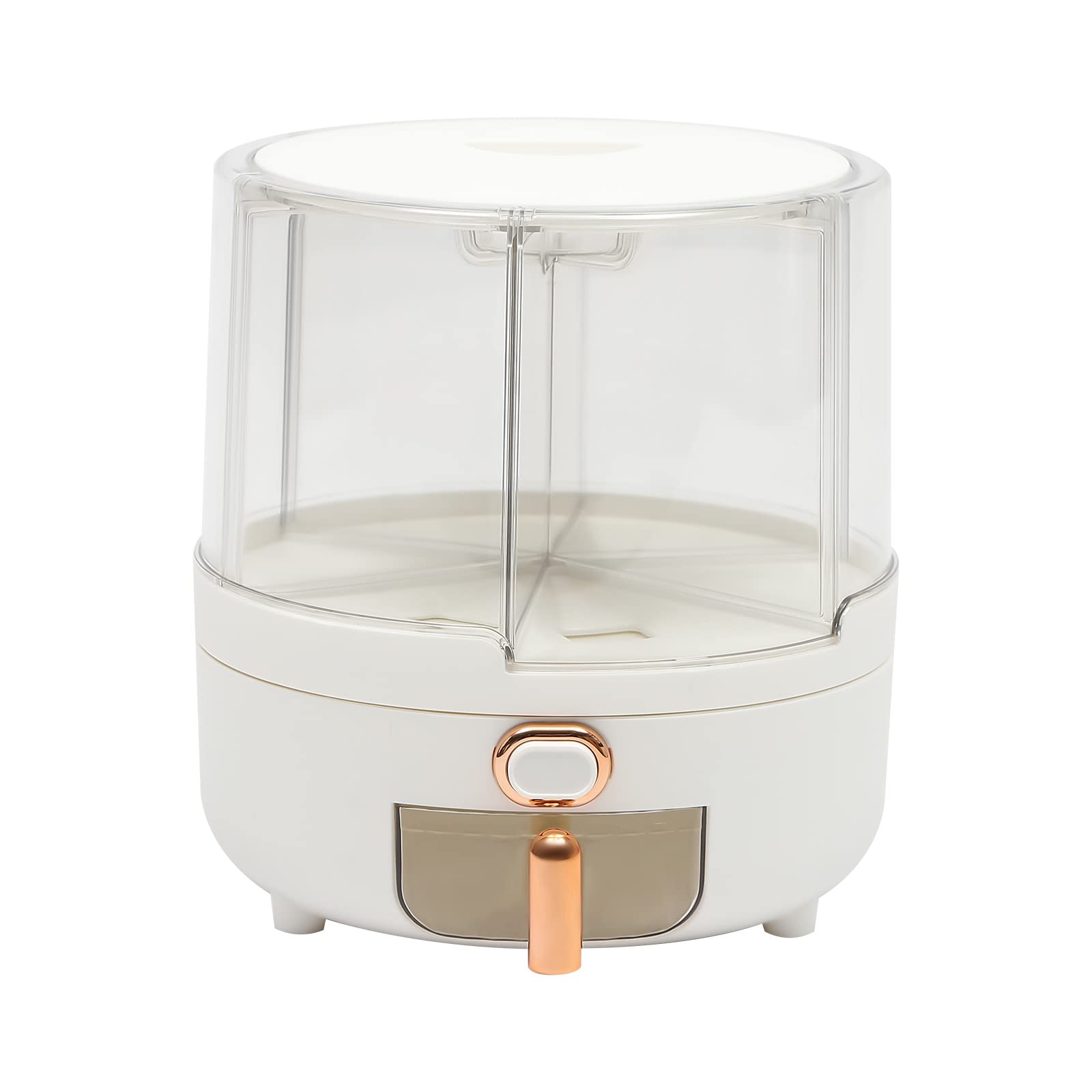 BANLICALI 6 Grid Rice Dispenser, 360° Rotating Dry Rice Dispenser PET PP Kitchen Grain Storage Container with Anti-slip Pads for Store Rice and Beans White+Clear (medium)