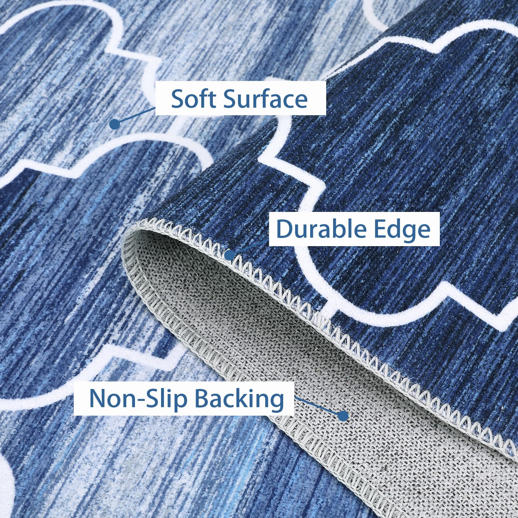 CAROMIO 8x10 Area Rug Machine Washable Rug Modern Moroccan Area Rug Distressed Trellis Accent Rug Stain Resistant Non-Slip Foldable Floor Cover Carpet Rug for Living Room Home Decor, Navy