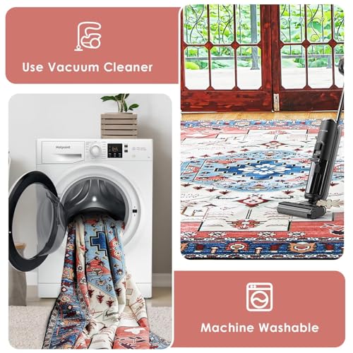 CHOSHOME Washable Rug - 5x7 Vintage Medallion Area Rugs with Non-Slip Backing Soft Stain Resistant Non-Shedding Low-Pile Floor Carpet Mat for Living Room Bedroom Kitchen Home Office,Red
