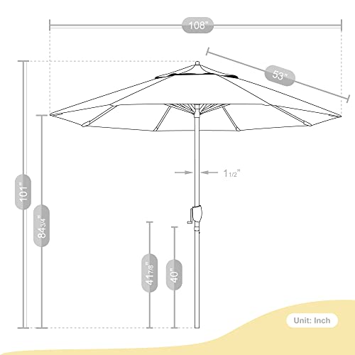 California Umbrella 9' Round Aluminum Patio Umbrella, Crank Lift, Auto Tilt, Bronze Pole, Terracotta Olefin