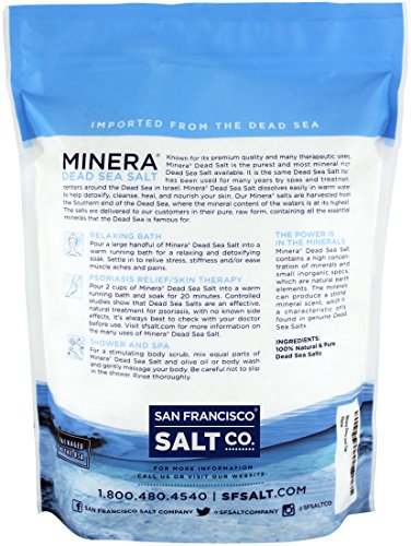 Minera Dead Sea Salt, 100% Pure & Natural, 2 lbs. Fine Grain (0-1.7 mm) Bulk Bag, Easily Dissolving Dead Sea Salts for Soaking & Bathing, Skin Nourishing Fine Sea Salt, Unscented
