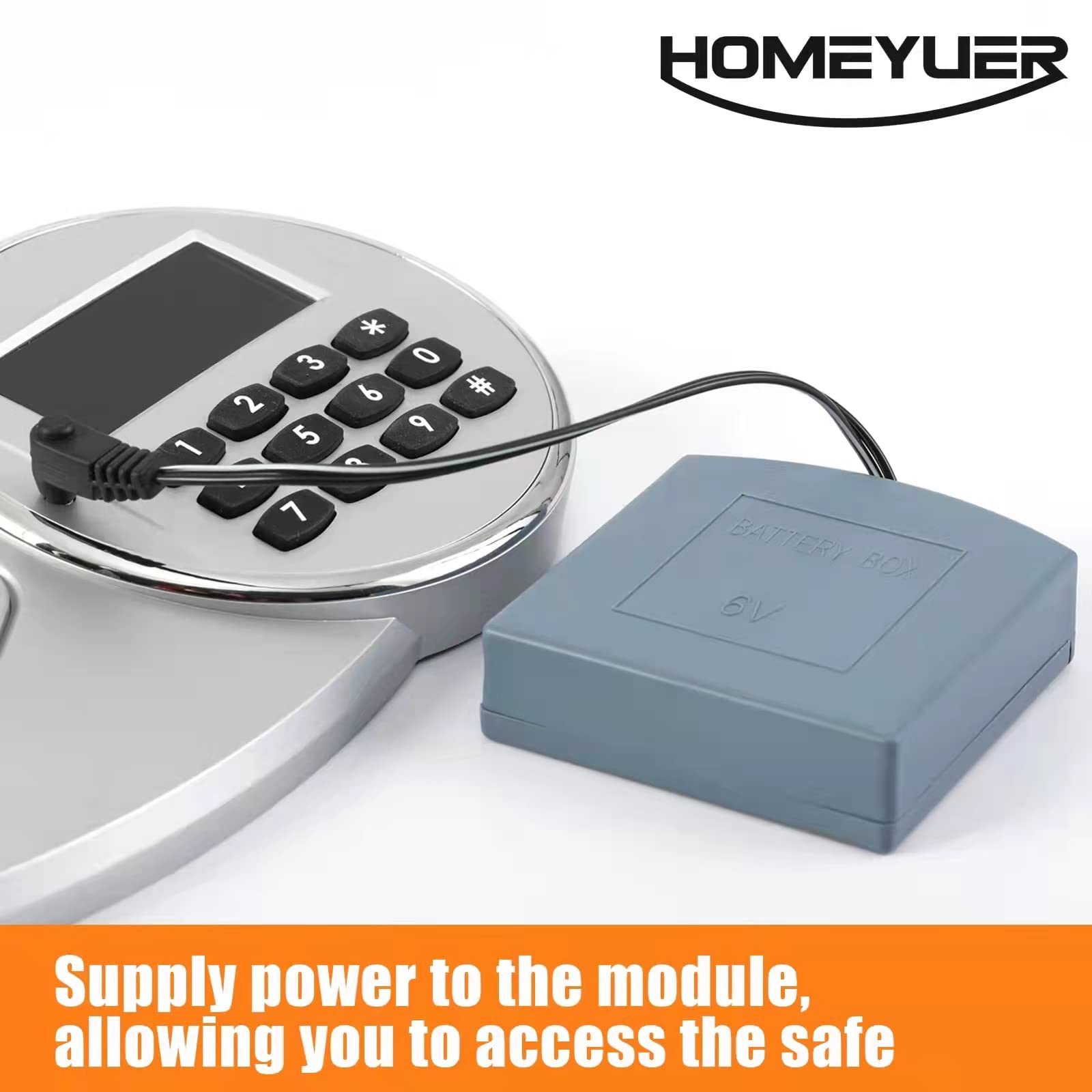 HOMEYUER External Power Supply Box with 2.5mm and 3.5mm Jack for Some Safe Box with External Battery Supply Like BARSKA Safe, 4 AA Battery Holder with Wires, 6V Backup Power Source for The Safe Box