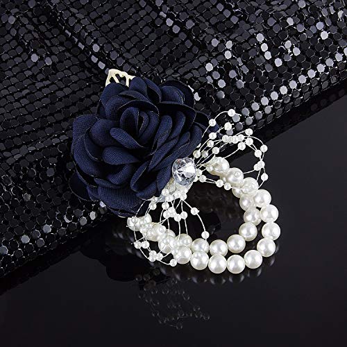 Crownguide Crownguide Wedding Boutineers Wrist Corsage Set Boutineer Wristlet Prom Bridal Rustic Corsage for Bridesmaid Womens Girls Navy Blue