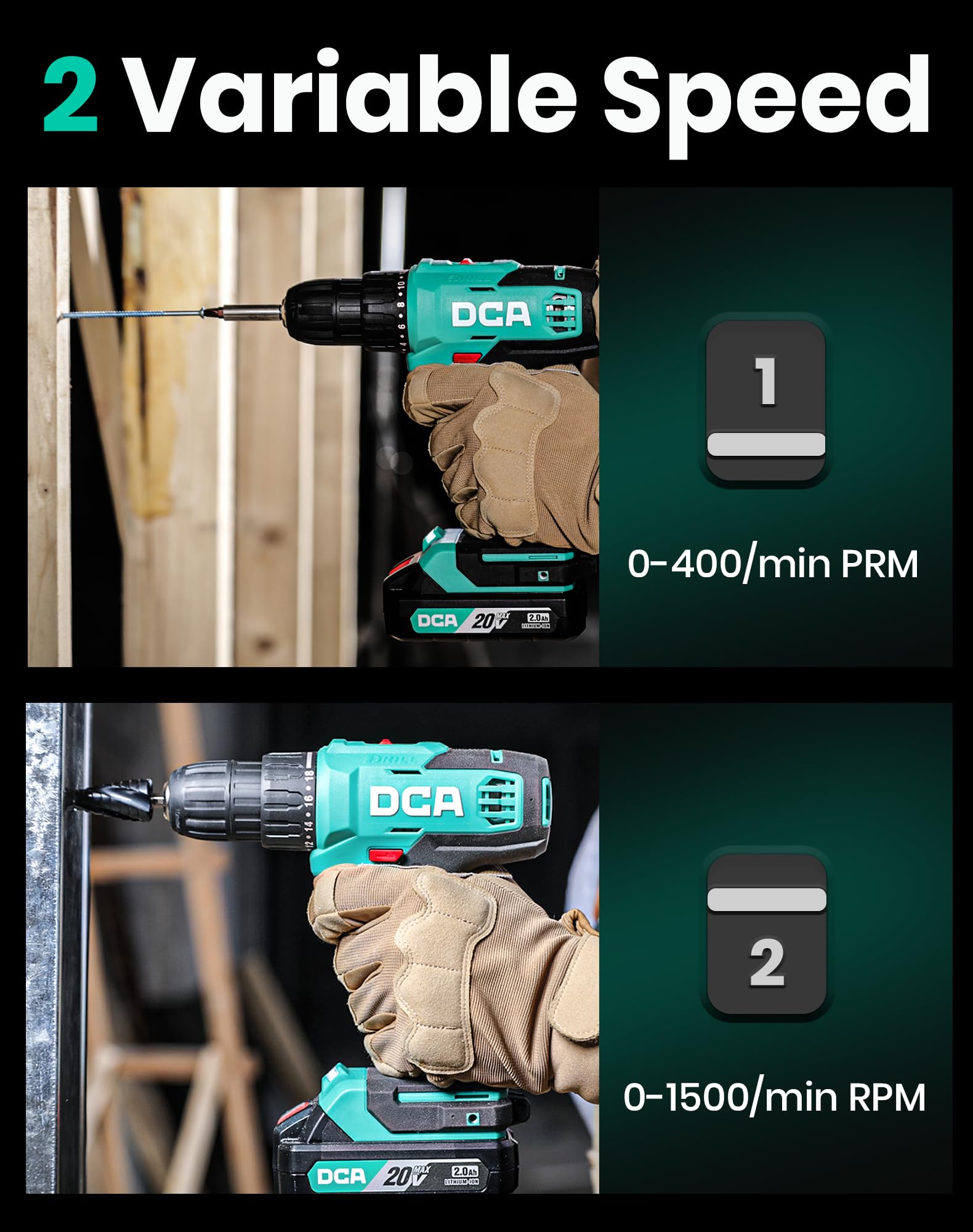 DCA Cordless Drill Set, 336 in-lbs Torque, 3/8" Keyless Chuck, Electric Power Drill with 2.0Ah Battery and Charger,18+1 Position,25-Piece 20V Drill Driver Kit, ADJZ2035