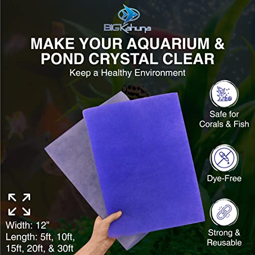 BIG Kahuna Aquarium Filter Floss Rolls β 12-inch Pond and Aquarium Filter Media β 1-inch Thick Wet/Dry Aquarium Filter Pad β 10ft - Bonded Filter Media Pad for Freshwater or Marine Aquariums, Ponds