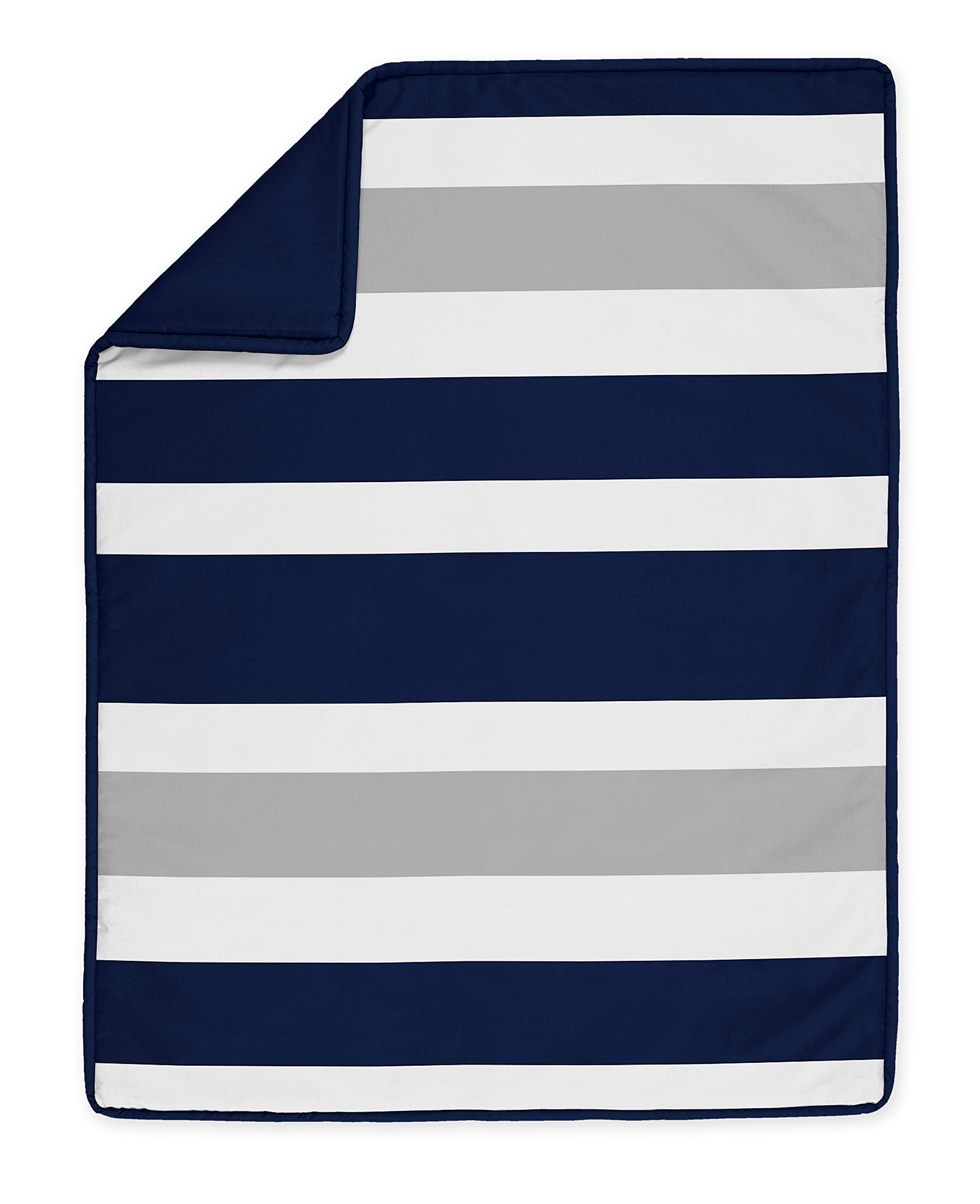 Sweet Jojo Designs Navy and Grey Stripe Baby Boy Girl Nursery Crib Bedding Set - 4 pieces - Blue, Gray and White Gender Neutral
